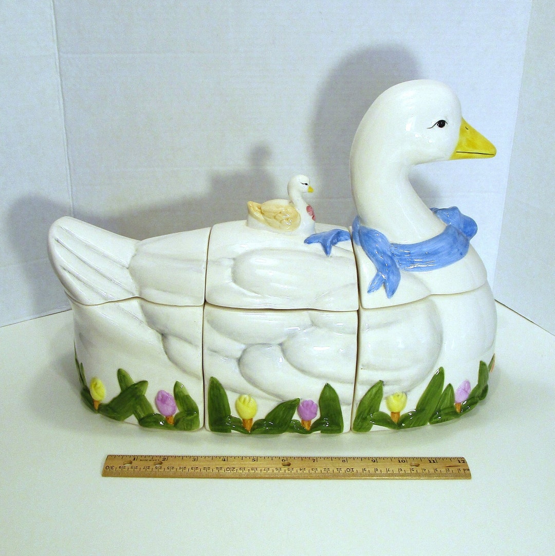 Vintage Ceramic Duck Canister: 3-section Kitchen Storage Jar - Etsy