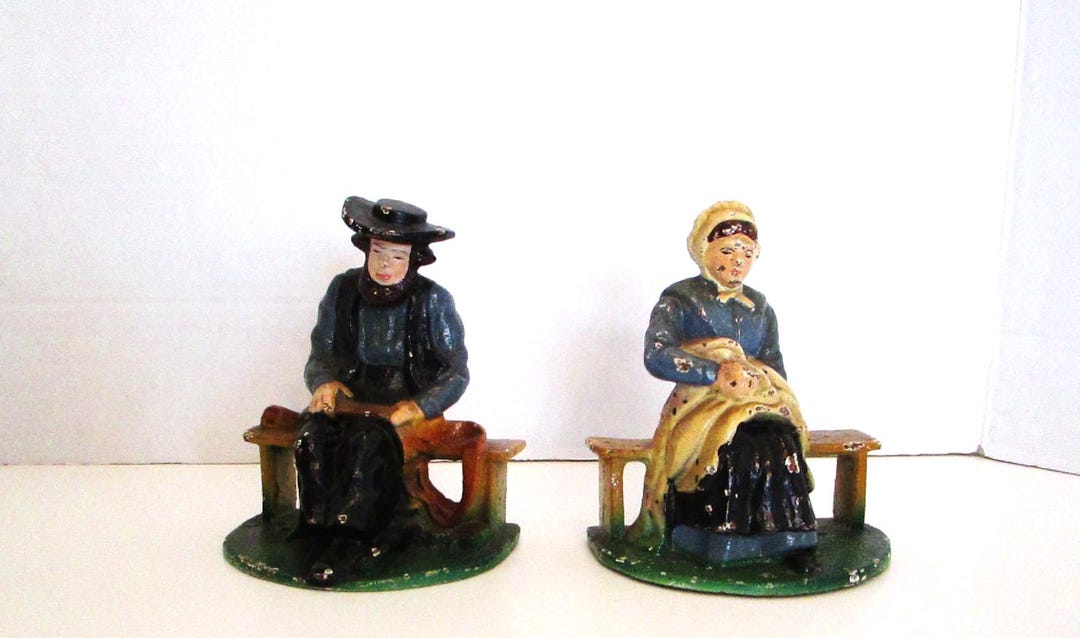 Cast Iron Bookend Amish Man and Wife, Quaker Couple Cast Iron Bookends ...