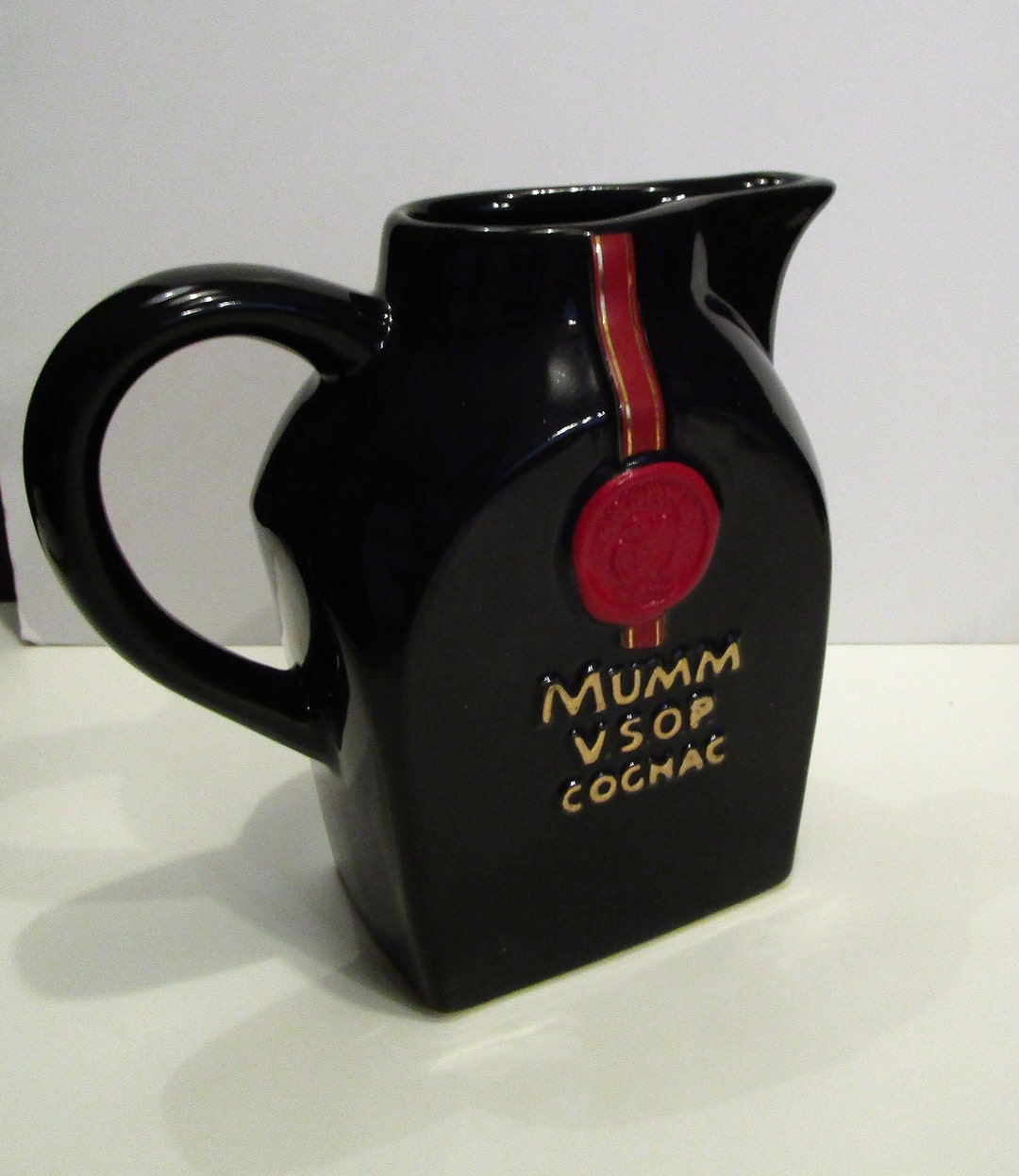 MUMM V.S.O.P. Cognac, Vintage 80s Ceramic Water Pitcher Pub Jug Black ...