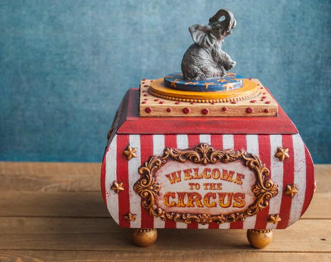 Wooden Circus Decoupage Retro Box Hand Painted Box Memory - Etsy