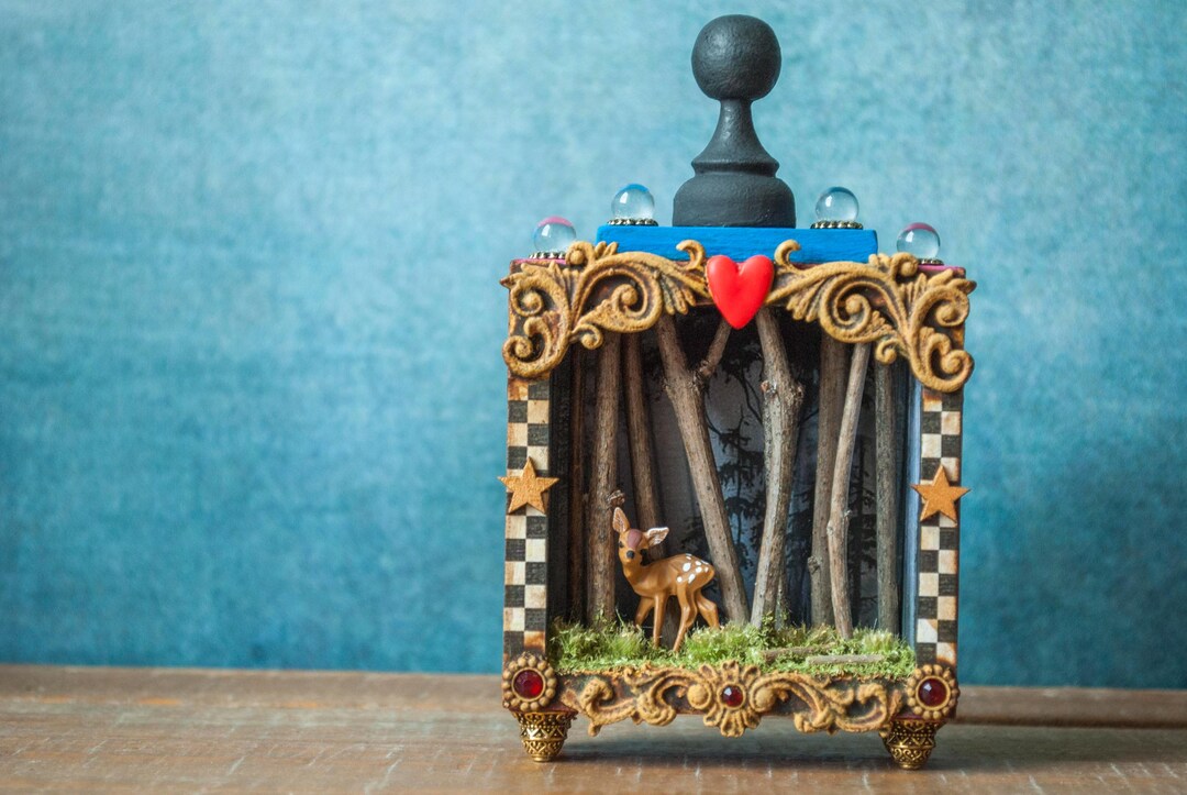 Miniature Fawn Shadow Box Diorama: Assemblage Art Forest Scene - Etsy
