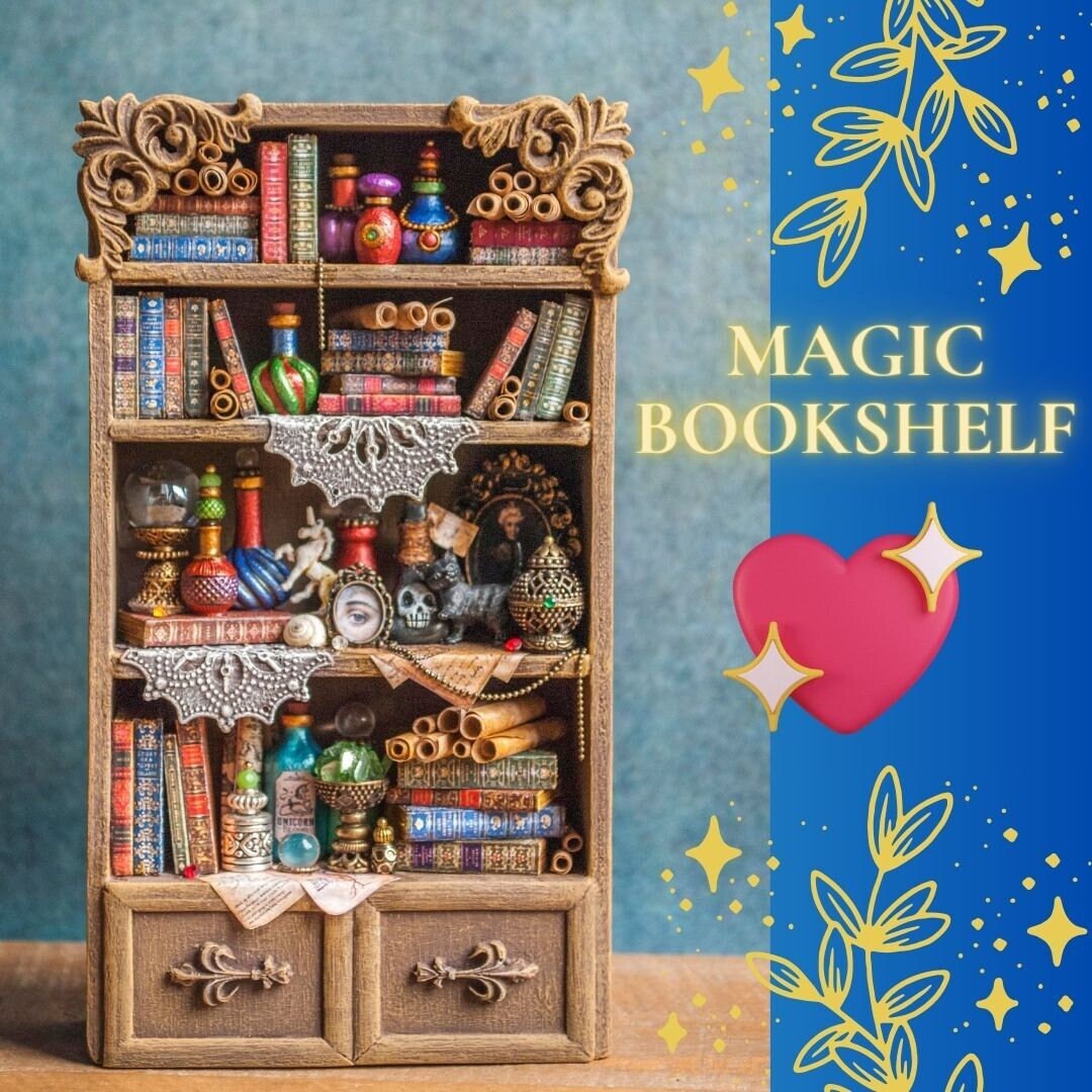 Old Bookshelf, Curiosity Cabinet, Dollhouse Roombox, Miniature Diorama ...