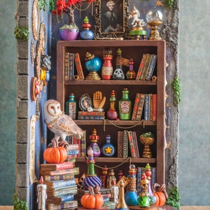 Book Nook Library Diorama Bookshelf Insert Dark Academia Booknook ...