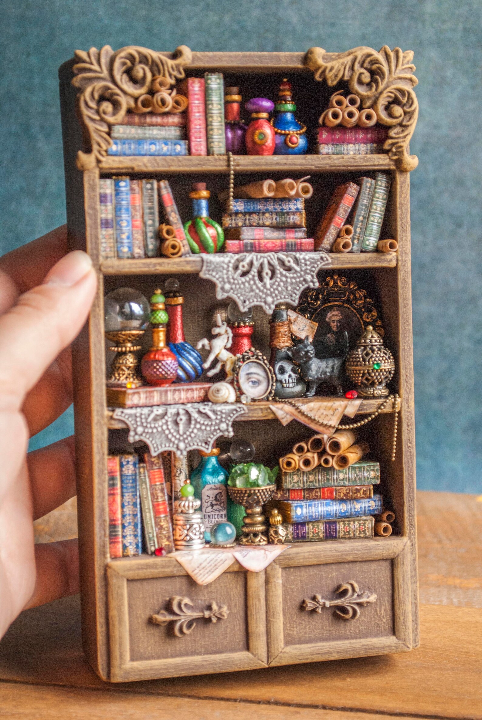 Old Bookshelf, Curiosity Cabinet, Dollhouse Roombox, Miniature Diorama ...