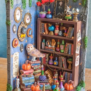 Book Nook Library Diorama Bookshelf Insert Dark Academia Booknook ...