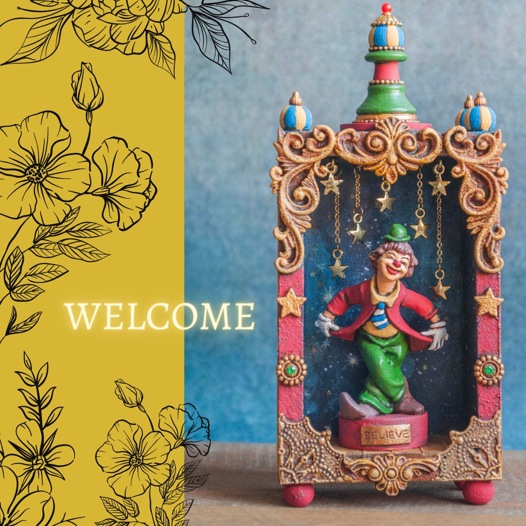 Circus Shadow Box, Miniature Clown, Puppet Theater, Shadowbox Art ...