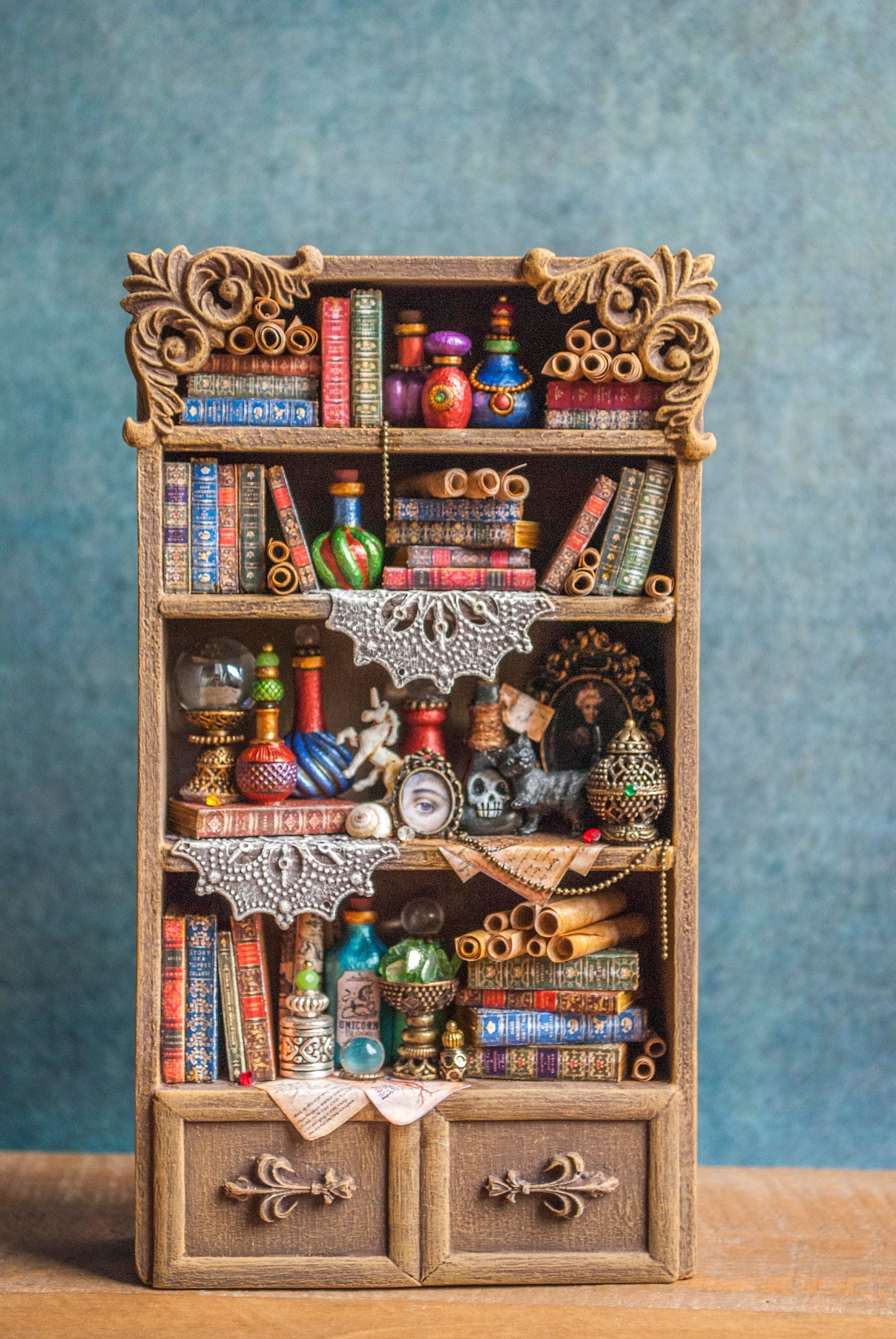 Old Bookshelf, Curiosity Cabinet, Dollhouse Roombox, Miniature Diorama ...