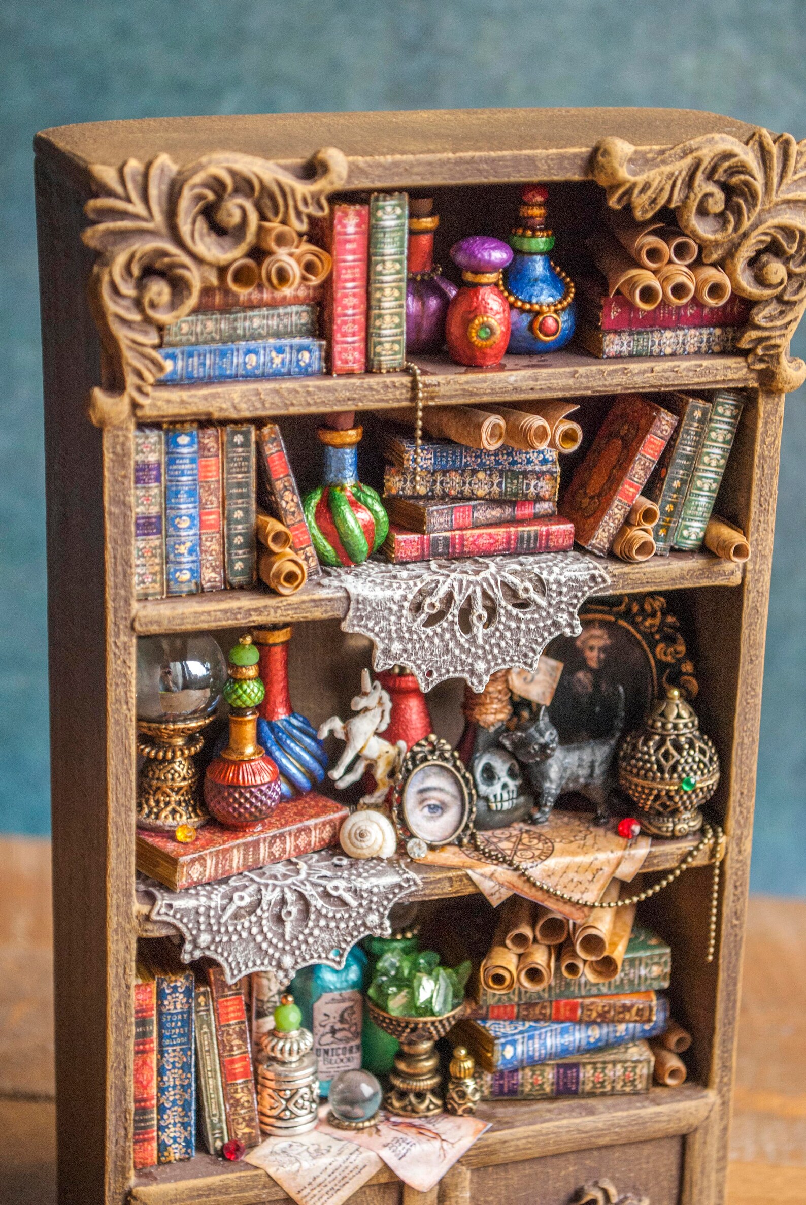 Old Bookshelf, Curiosity Cabinet, Dollhouse Roombox, Miniature Diorama ...