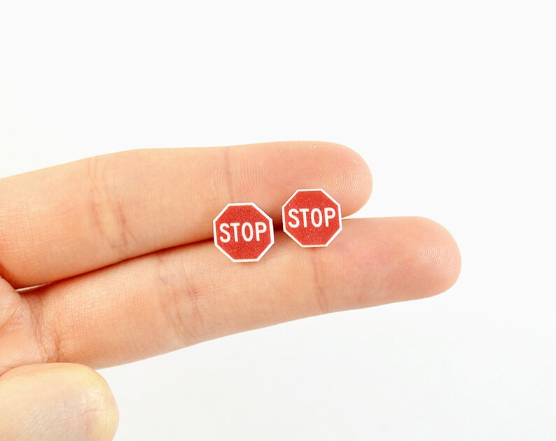 Stop Sign Jewelry Street Sign Earrings Road Sign Stud Earrings | Etsy
