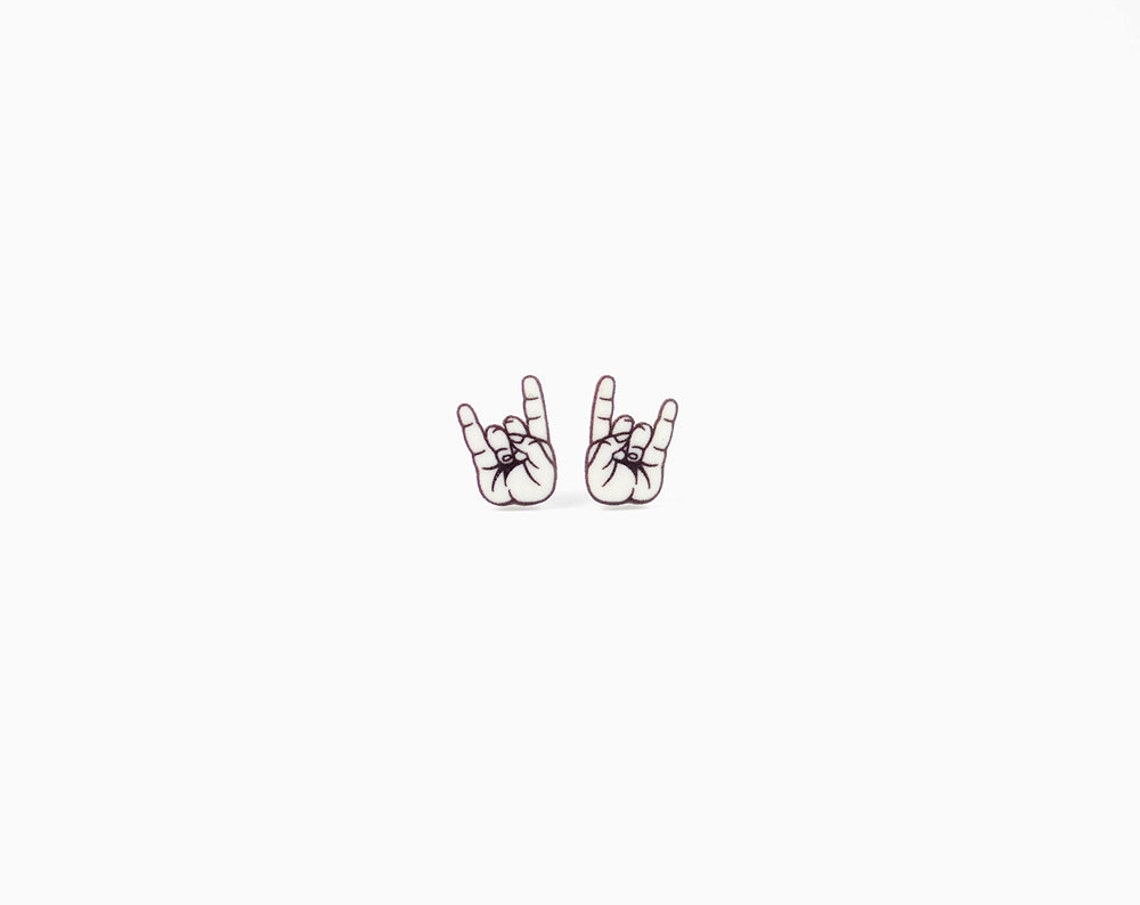 Sign of the Horn Devil Horn Hand Gesture Signal Earring Stud - Etsy