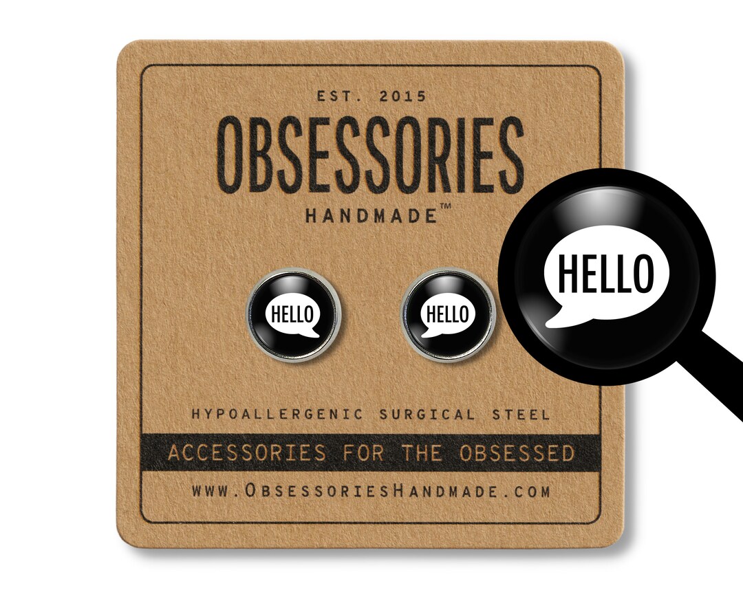 Hello Speech Bubble Jewelry Hello Earrings Grunge Stud Earrings Post ...