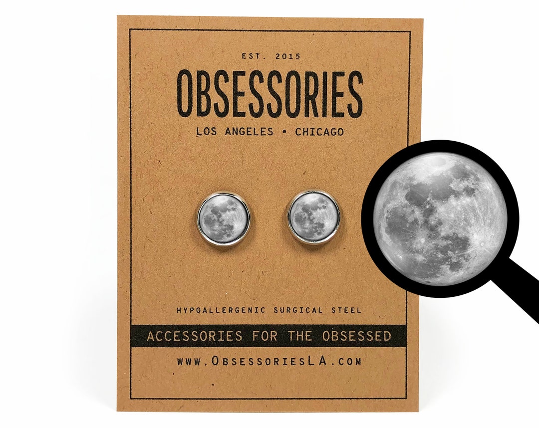 Moon Earrings Full Moon Stud Earrings Post Moon Jewelry Moon - Etsy