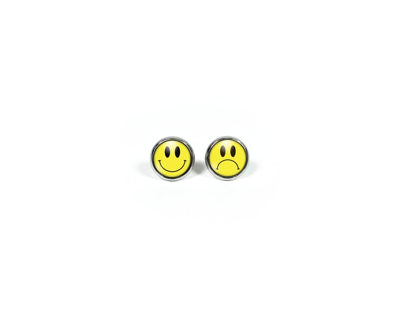 Yellow Smiley Face Earrings Happy Face Stud Earrings Sad Face - Etsy