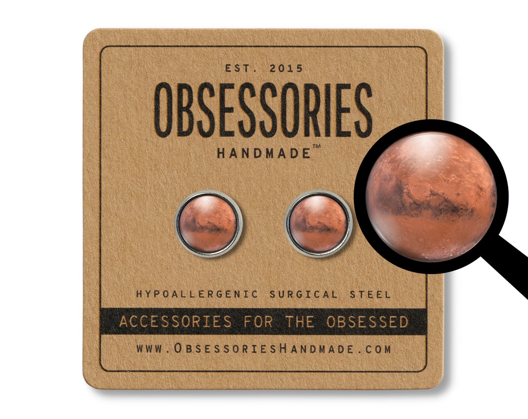Planet Mars Earrings Planet Earrings Planet Stud Earrings Mars Jewelry ...