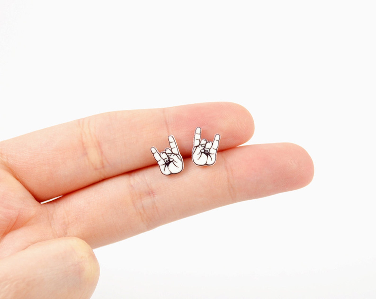 Sign of the Horn Devil Horn Hand Gesture Signal Earring Stud - Etsy