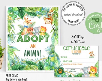 Jungle Animal Adoption Certificate - Etsy