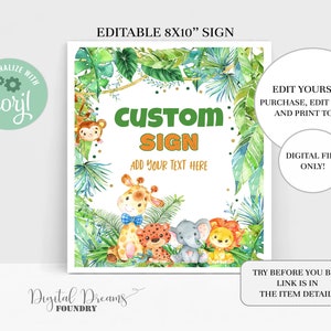 Editable Safari Animals Custom Sign Safari Birthday Party - Etsy