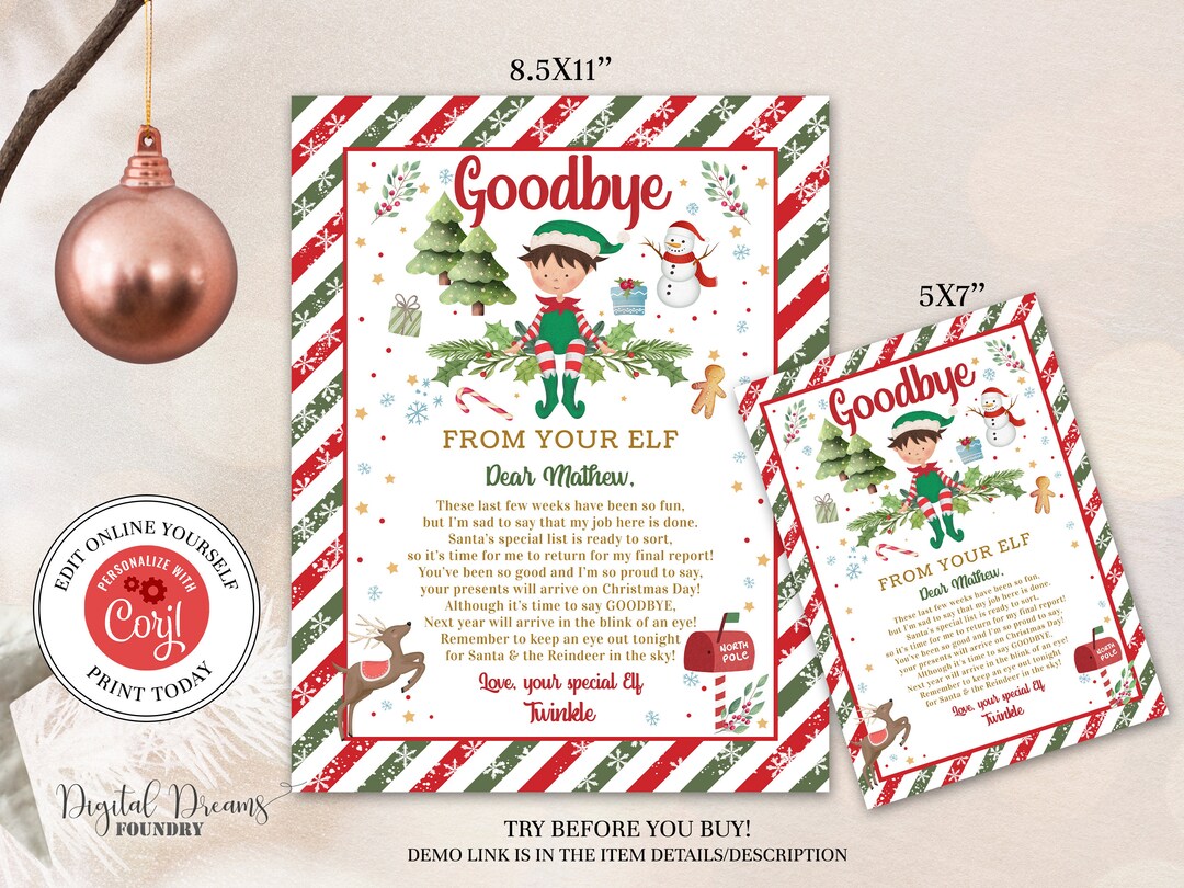 Editable Goodbye From Your Elf Elf Goodbye Letter Christmas - Etsy