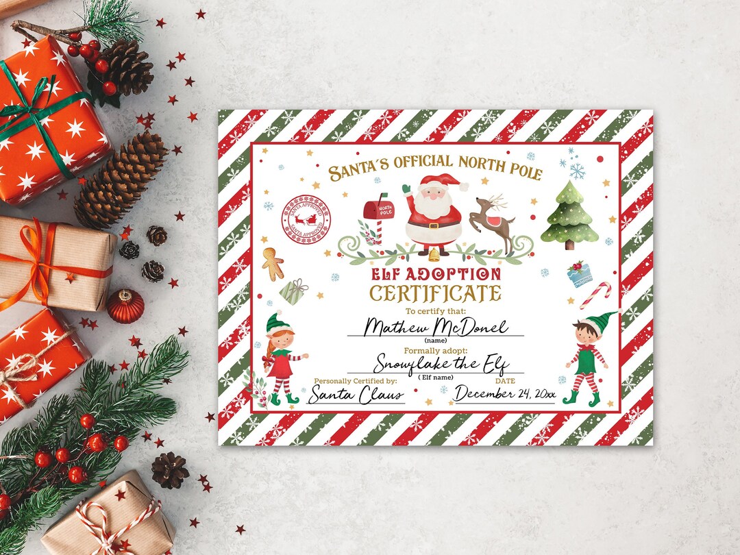 Editable Elf Adoption Certificate, Printable Adopt Your Elf Certificate ...
