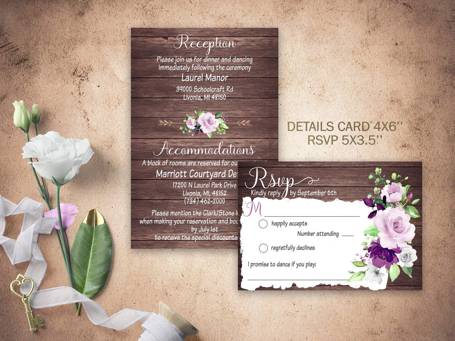 Rustic Purple Floral Wedding Invitation Editable Template | Etsy