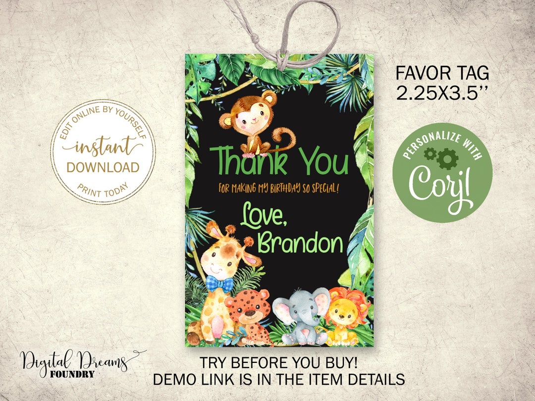 Safari Favor Tag Editable Template Thank You Tag Safari - Etsy