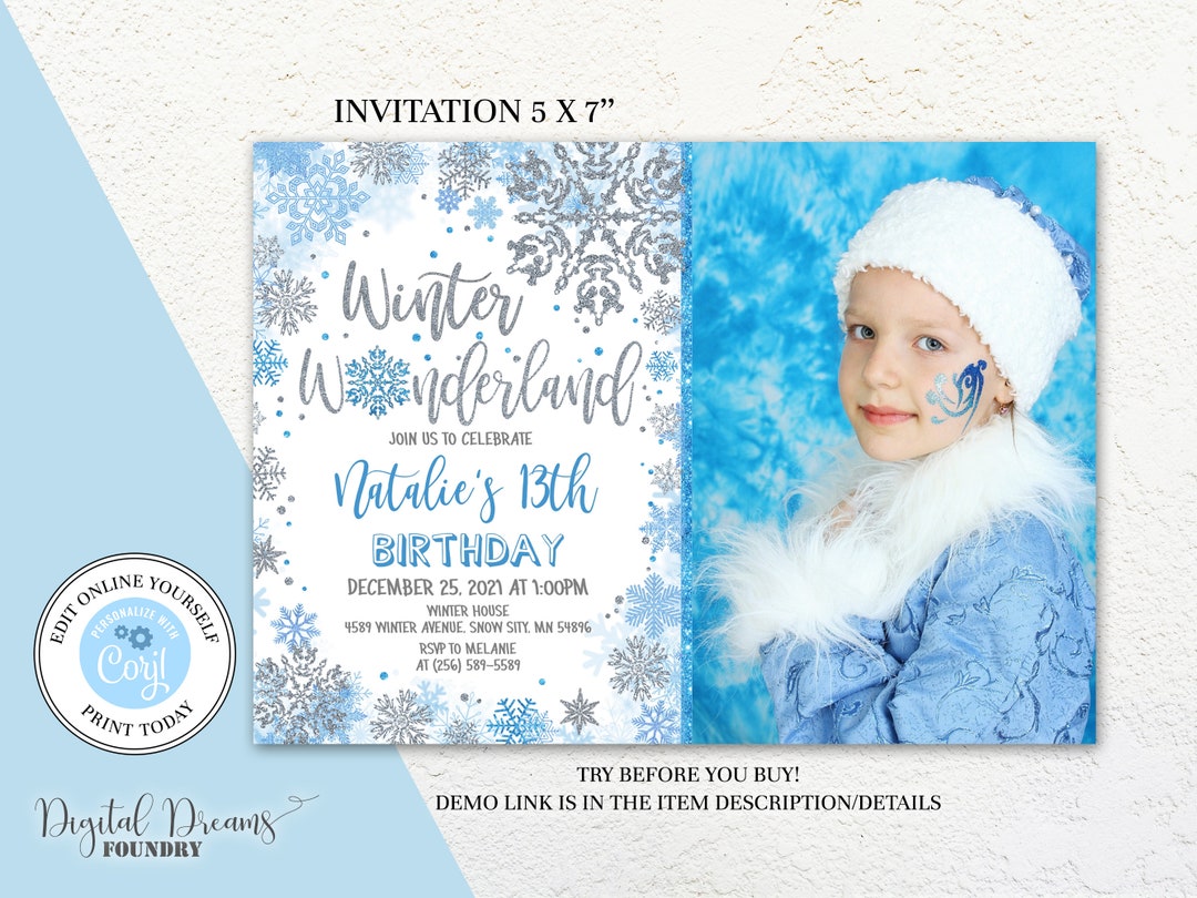 Winter Wonderland Birthday Invitation Girl or Boy, Editable Template ...