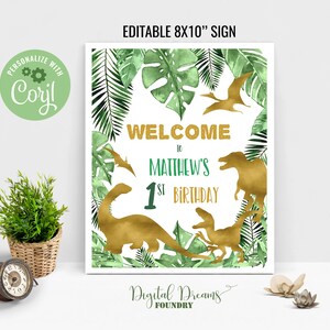 Dinosaur Welcome Sign, Editable Template, Welcome Poster, Gold Dinosaur ...