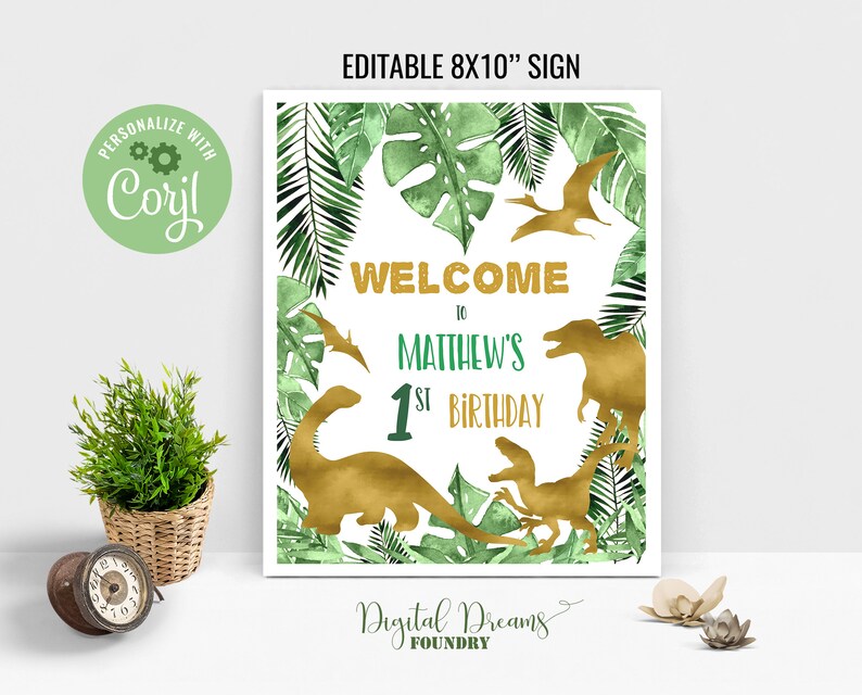 Dinosaur Welcome Sign Editable Template Welcome Poster Gold | Etsy
