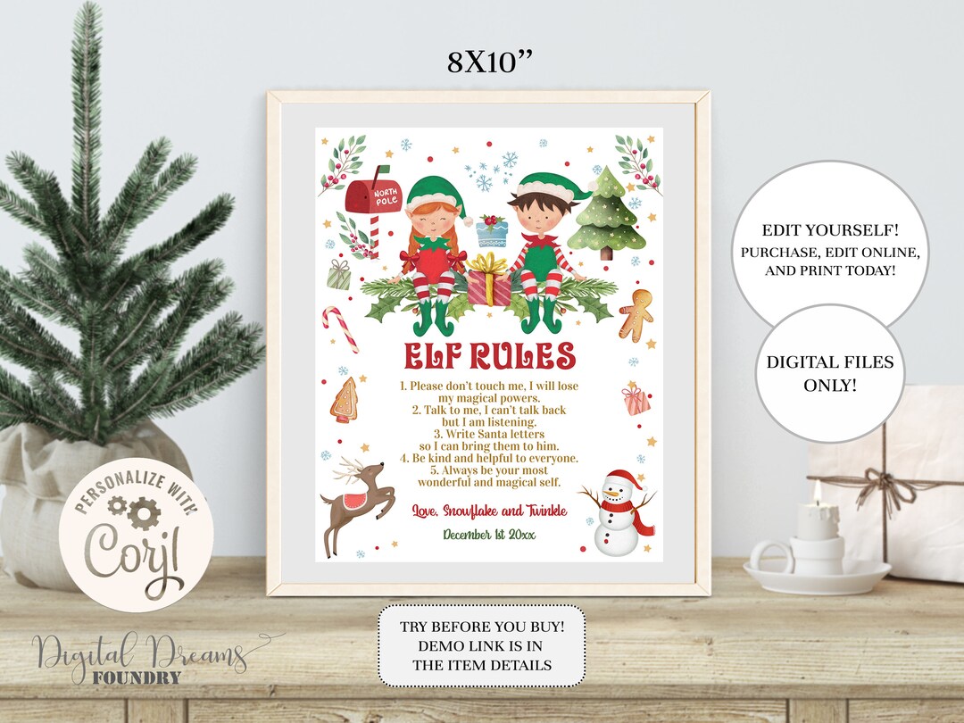 Editable Elf Rules Sign, Elf No Touching Poster, Elf Rules to Follow ...
