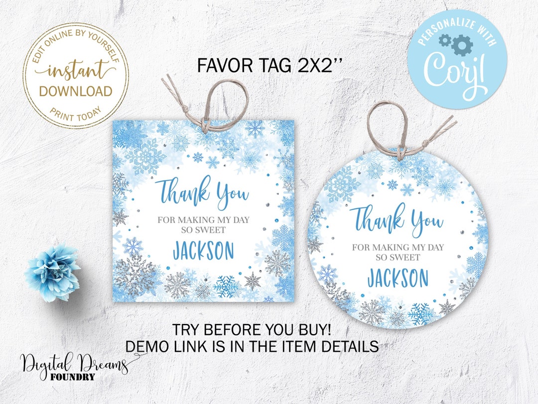 Editable Blue Snowflakes Gift Tag Winter Thank You Tag Baby - Etsy