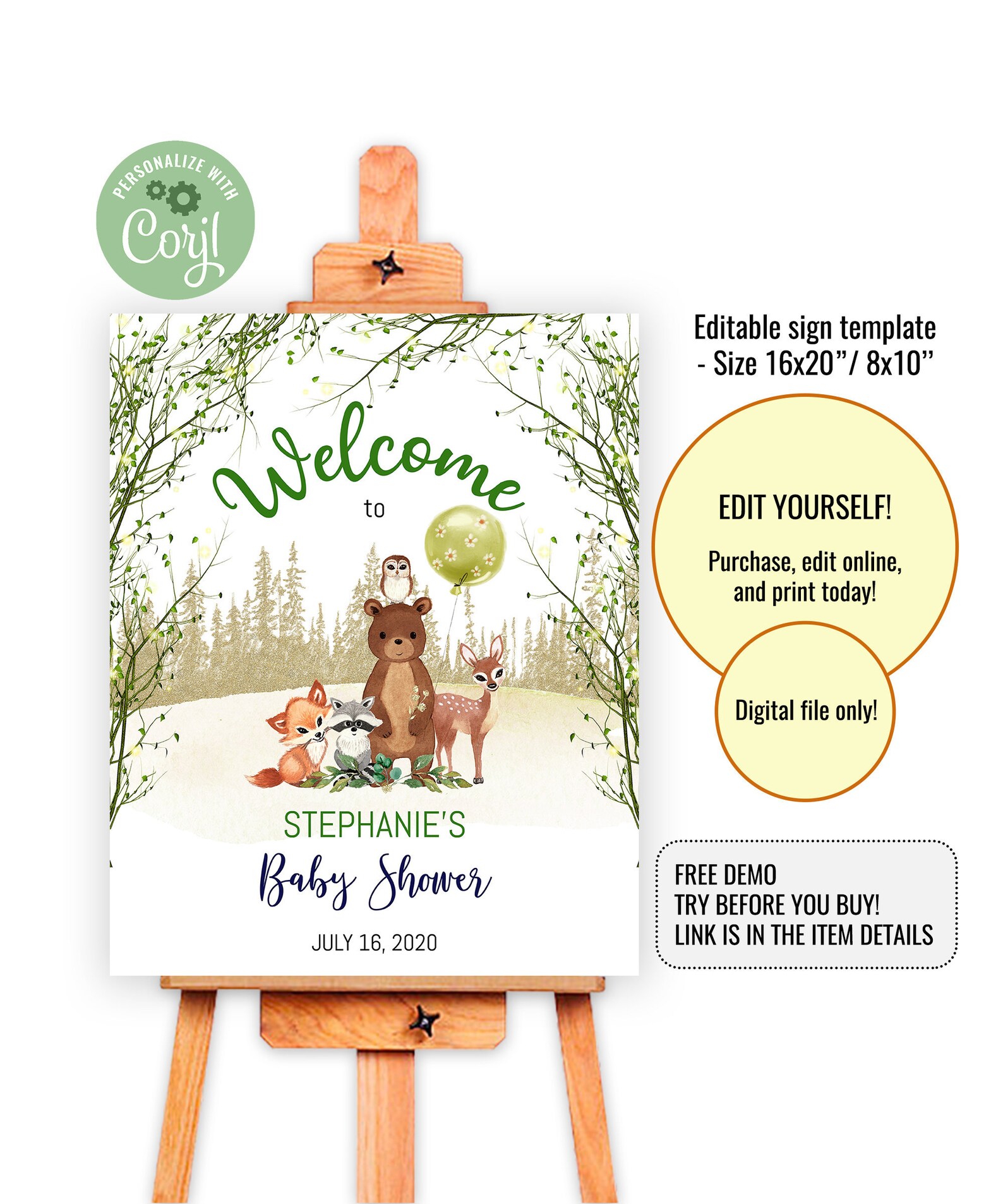 Woodland Animals Welcome Baby Shower Sign Editable Template | Etsy