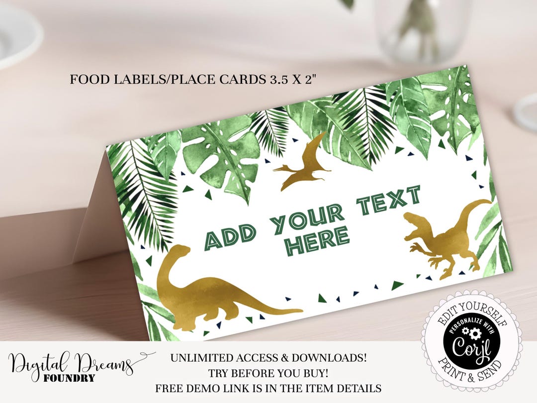 Editable Dinosaur Food Cards, Dinosaur Birthday Party Decor, Printable ...