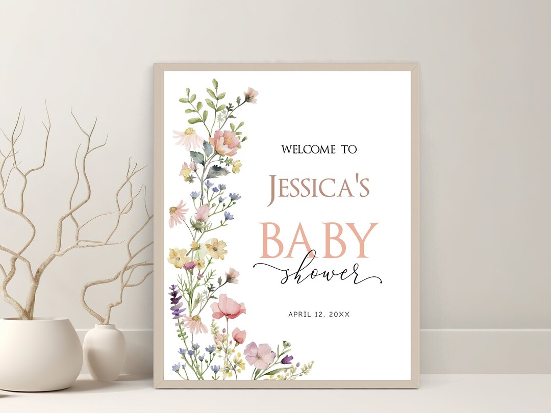 Editable Wildflowers Baby Shower Welcome Sign, Baby in Bloom Baby ...