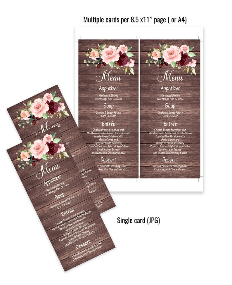 Editable Template Rustic Menu Card Wedding Table Decoration | Etsy