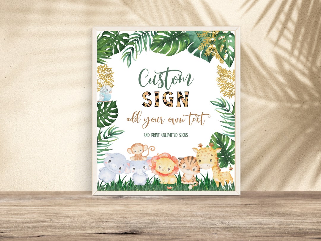 Editable Safari Custom Sign, Printable Jungle Animals Wild Birthday Boy ...