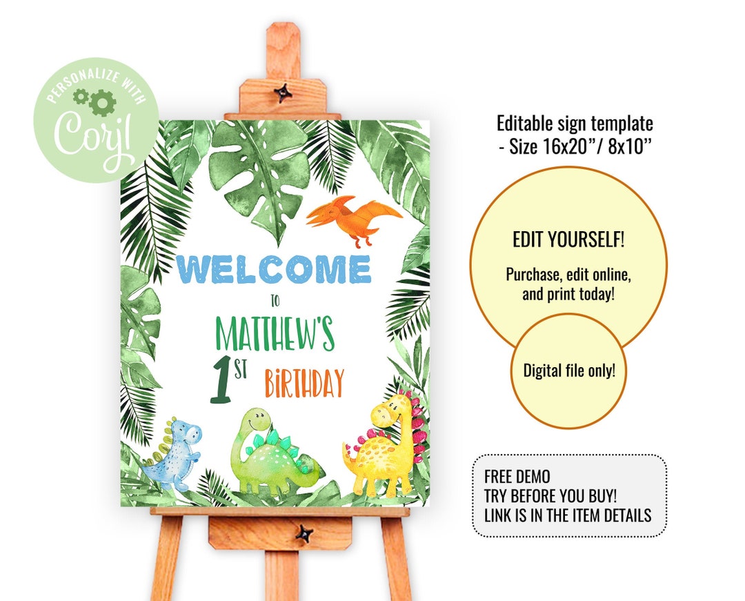 Colorful Dinosaur Welcome Sign, Editable Welcome Poster, Dinosaur ...