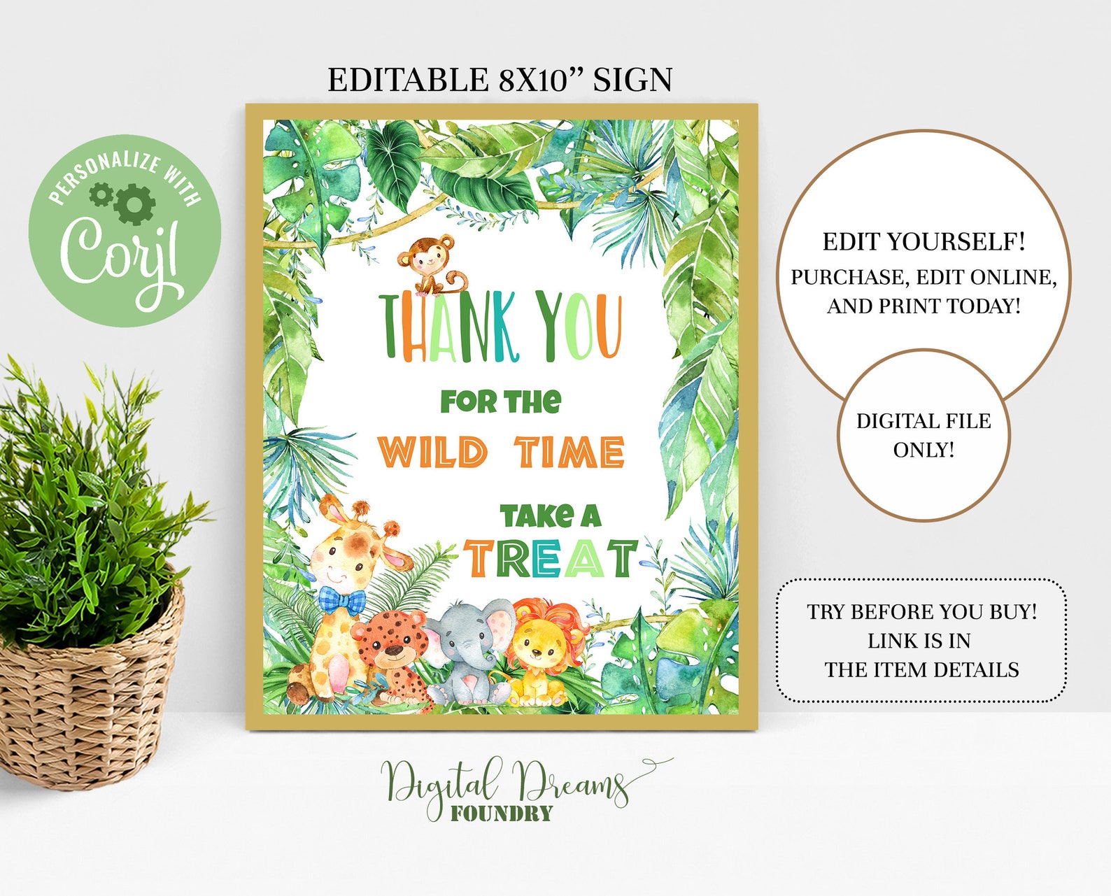 Safari Treat Table Sign Jungle Animals Birthday Party Decor - Etsy