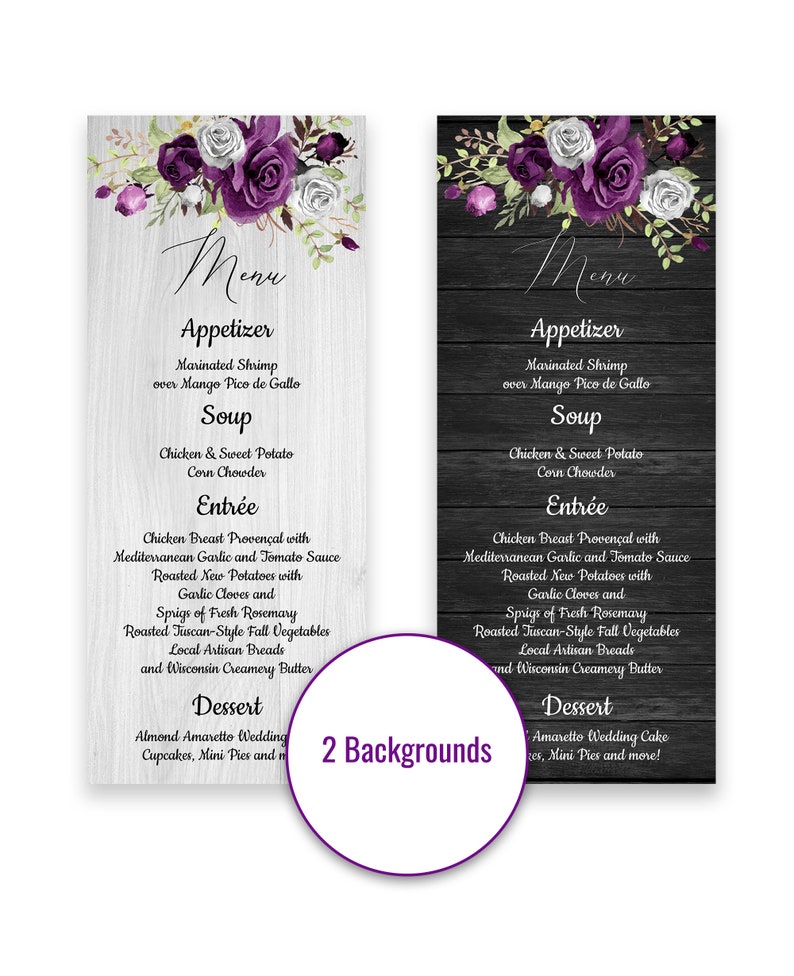 Editable Template Menu Card Purple Floral Table Decoration - Etsy