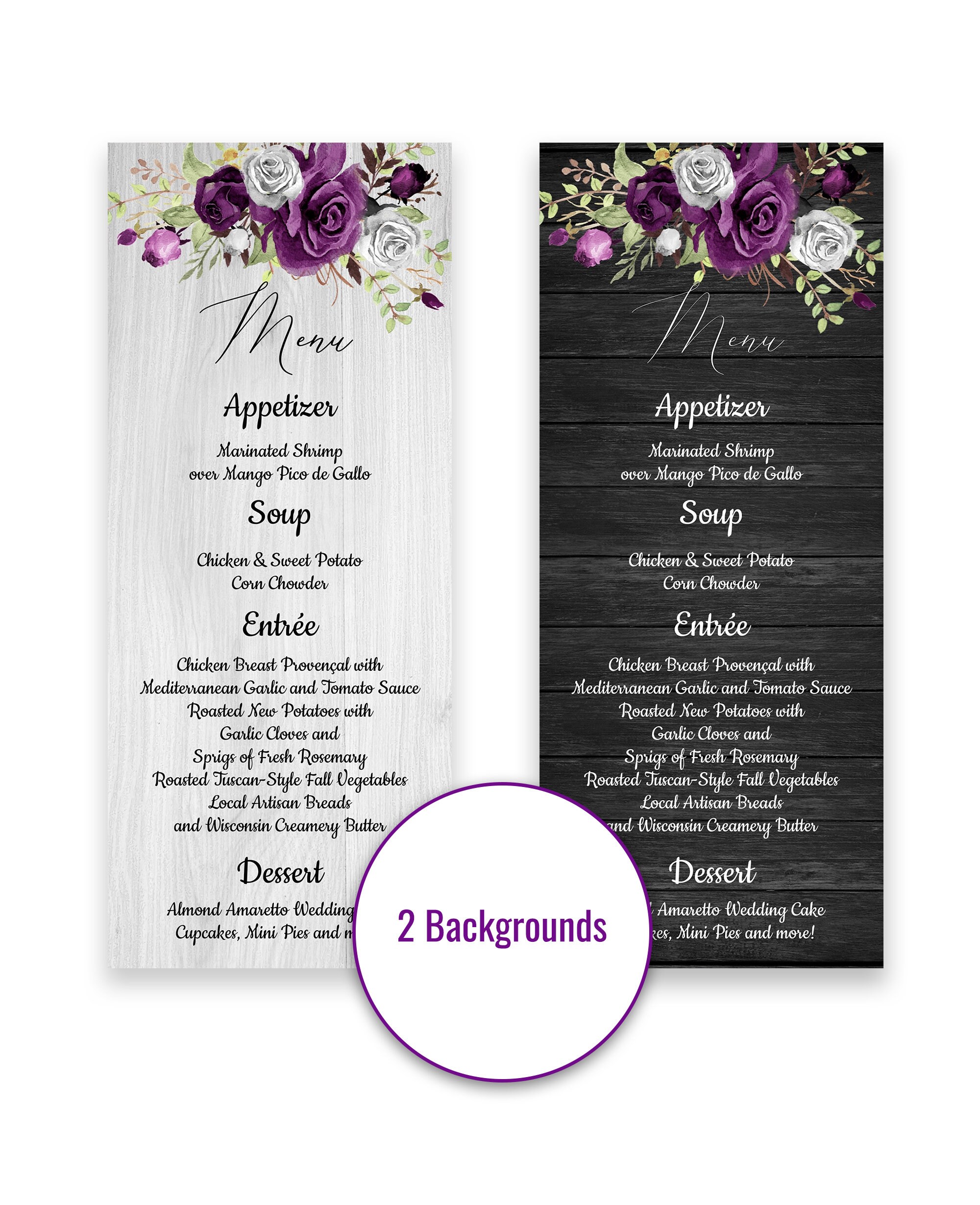 Editable Template Menu Card Purple Floral Table Decoration | Etsy
