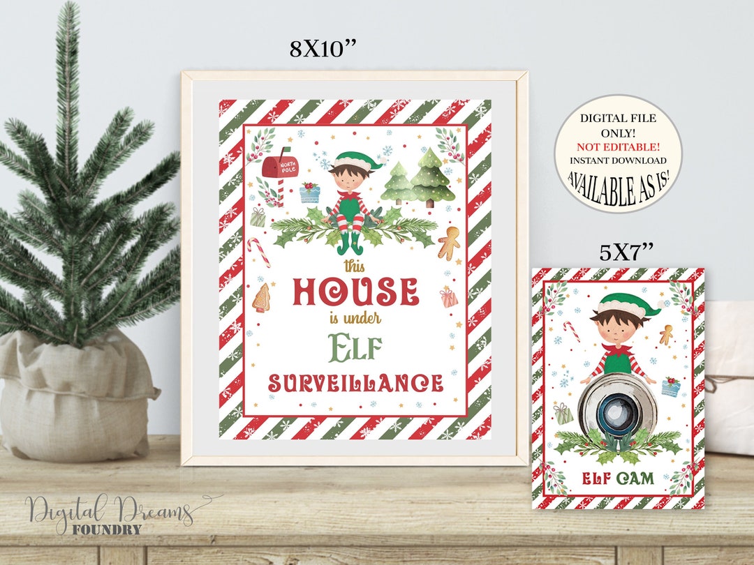 Elf Boy Surveillance and Camera Sign, This House is Under Elf ...