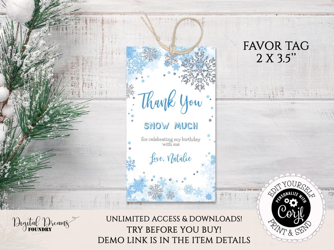 Editable Blue Snowflakes Favor Tag, Winter Thank You Tag, Snowflakes ...