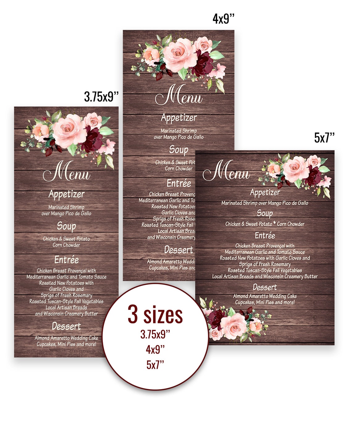 Editable Template Rustic Menu Card Wedding Table Decoration - Etsy