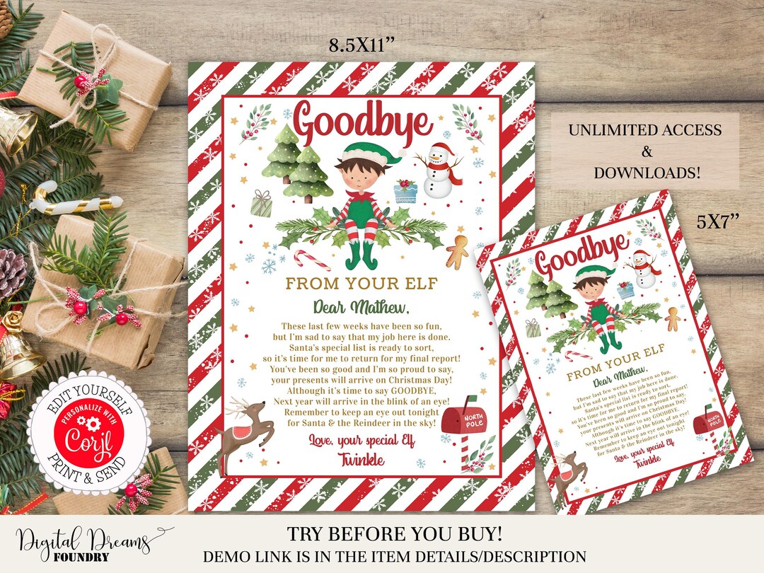 Editable Goodbye From Your Elf, Elf Goodbye Letter, Christmas Elf ...