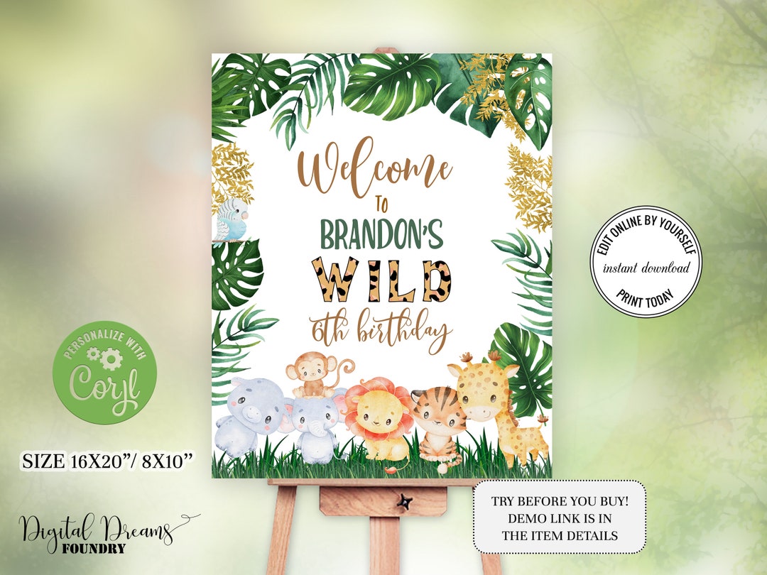 Editable Safari Animals Welcome Birthday Sign, Jungle Animals Welcome ...