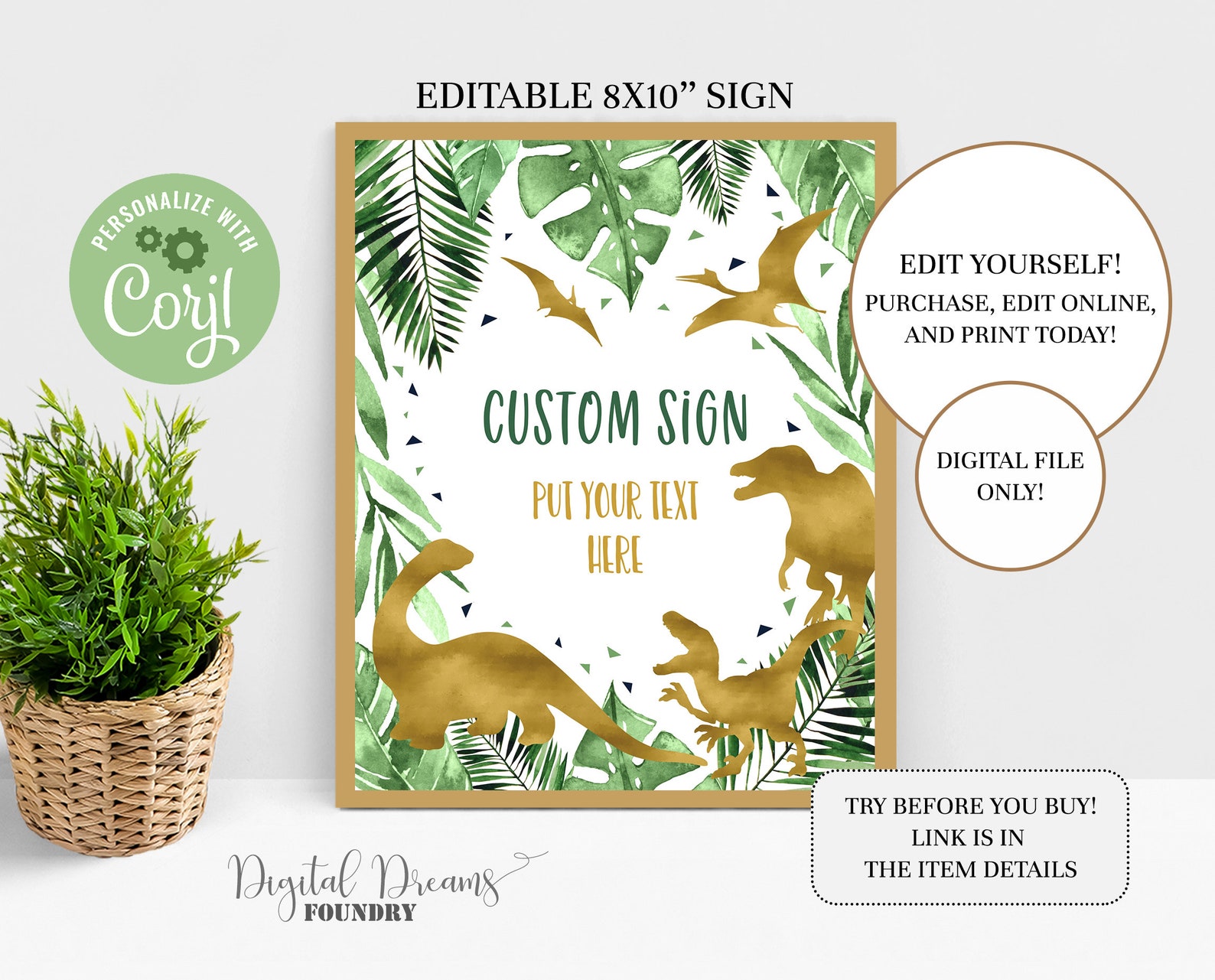 Editable Dinosaur Custom Sign Dinosaur Birthday Party - Etsy