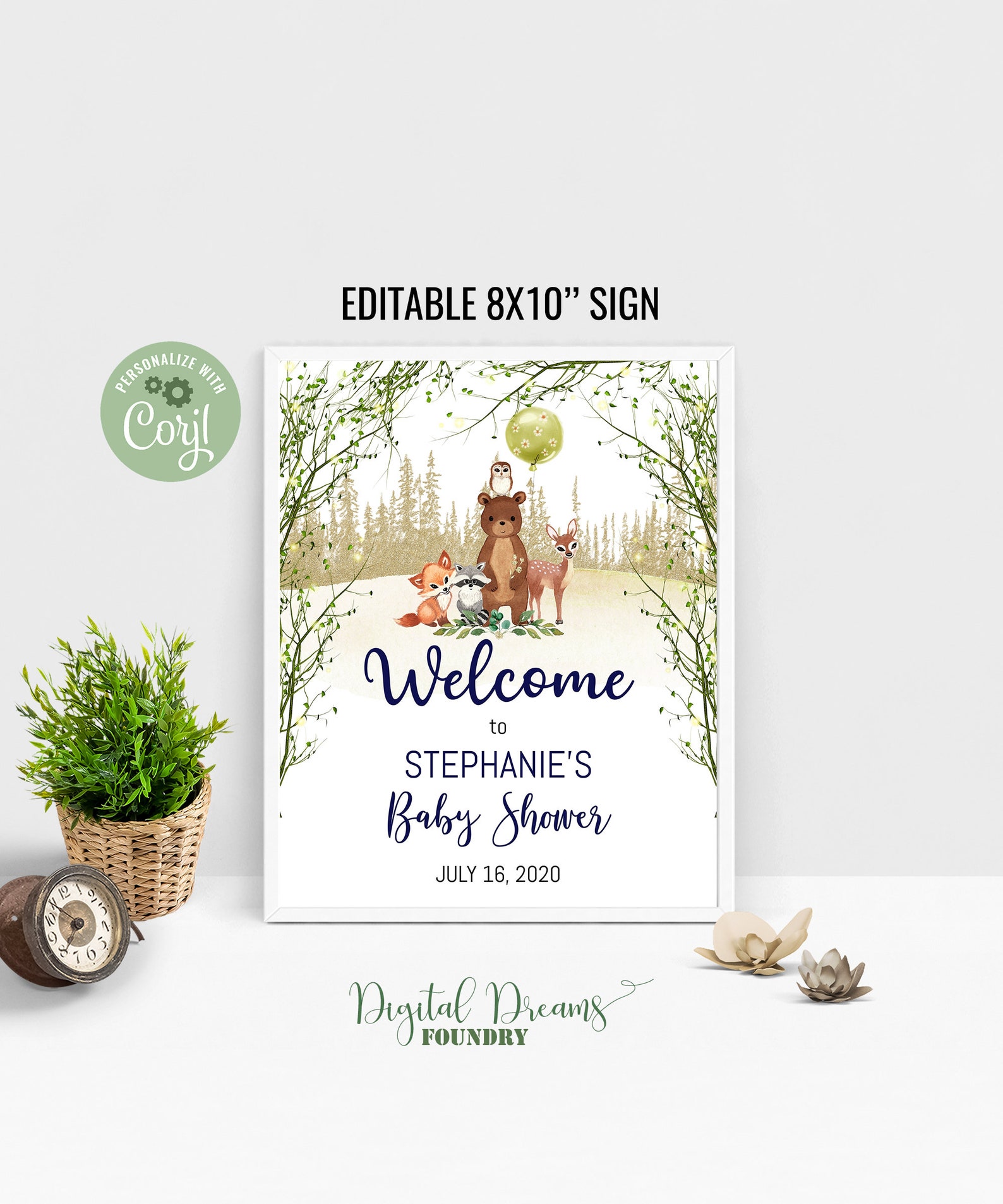 Woodland Animals Welcome Baby Shower Sign Editable Template - Etsy