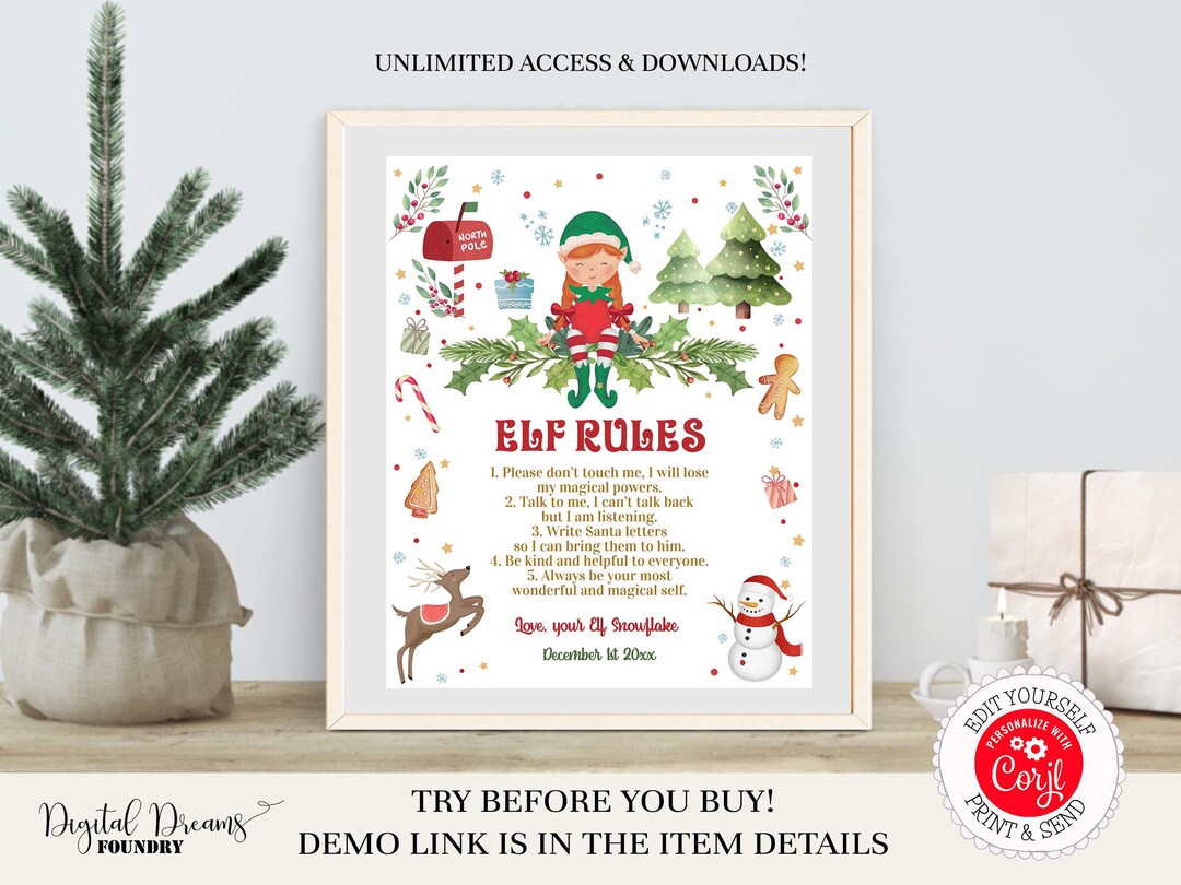 Editable Elf Rules Sign, Elf No Touching Poster, Elf Rules to Follow ...