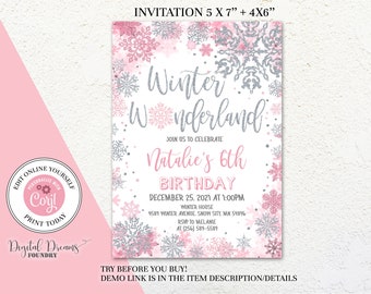 Snow Much Fun Birthday Invitation Pink and Silver Girl - Etsy