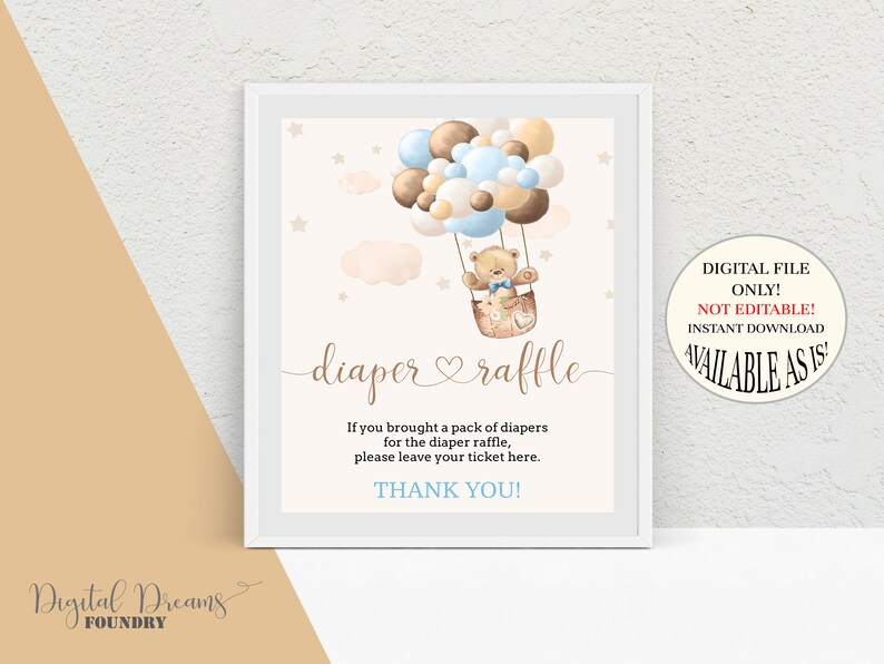 Bear Hot Air Balloon Diaper Raffle Sign Boho Teddy Bear With - Etsy