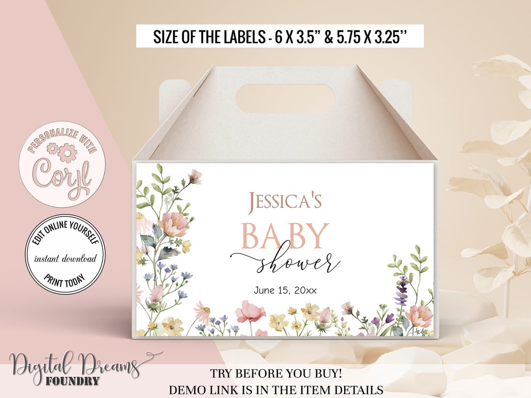 Editable Wildflower Gable Box Label, Boho Floral Gift Box Label, Meadow ...